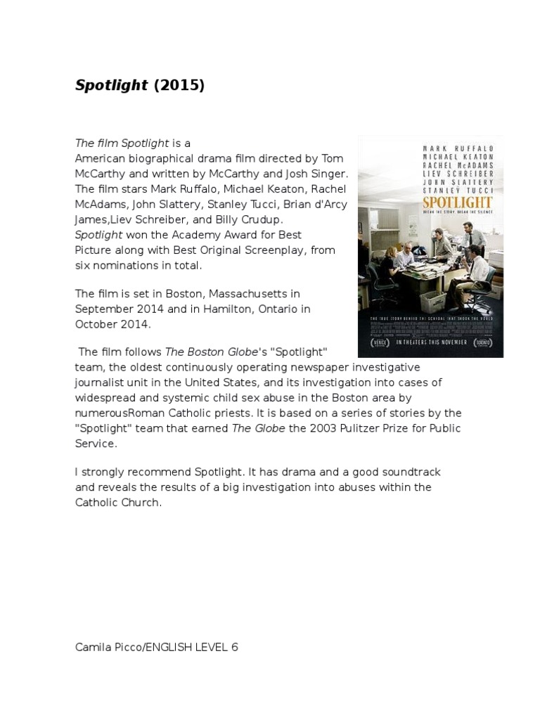 Spotlight Screenplay Overview | PDF