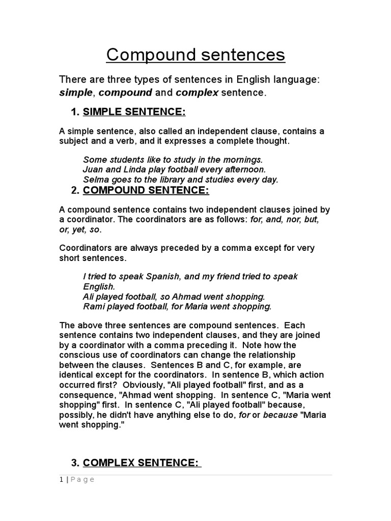 Compound Sentences | PDF | Grammatical Number | Subject (Grammar)