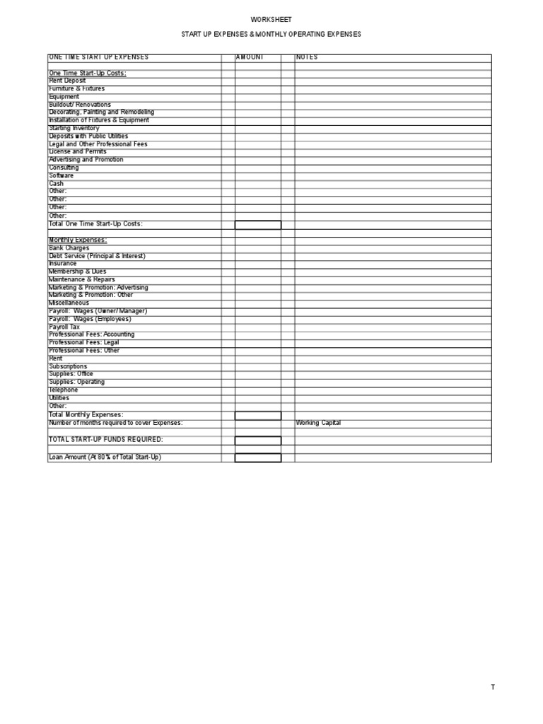 Start Up Expenses Worksheet | PDF | Payroll Tax | Fee