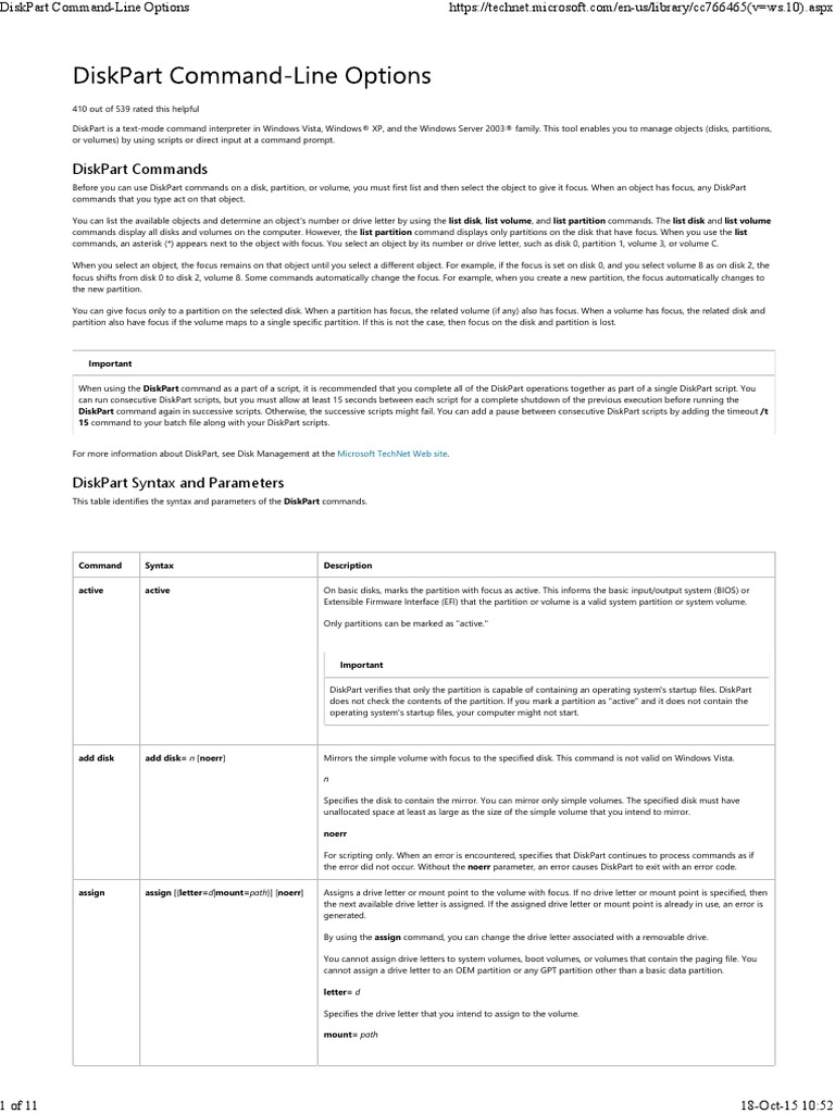 DiskPart Command-Line Options | PDF | File System | Booting