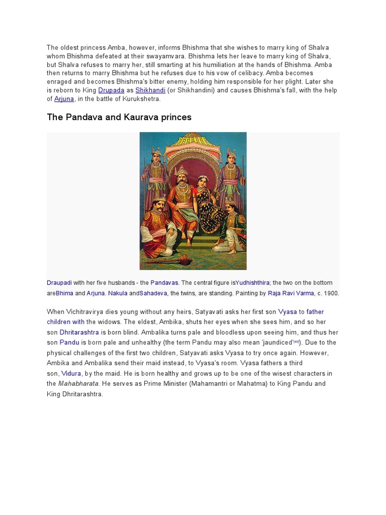 The Pandava and Kaurava Princes: Drupada Shikhandi Arjuna | PDF