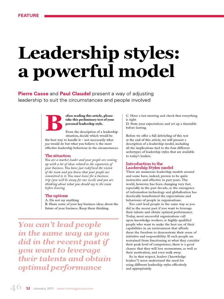 Leadership Styles: A Powerful Model for Adjusting Leadership Based on ...