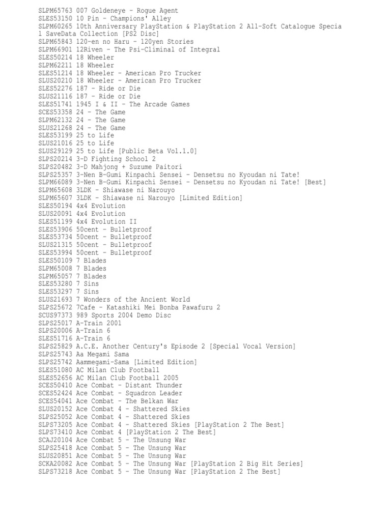 Playstation 2 Game Title List | PDF