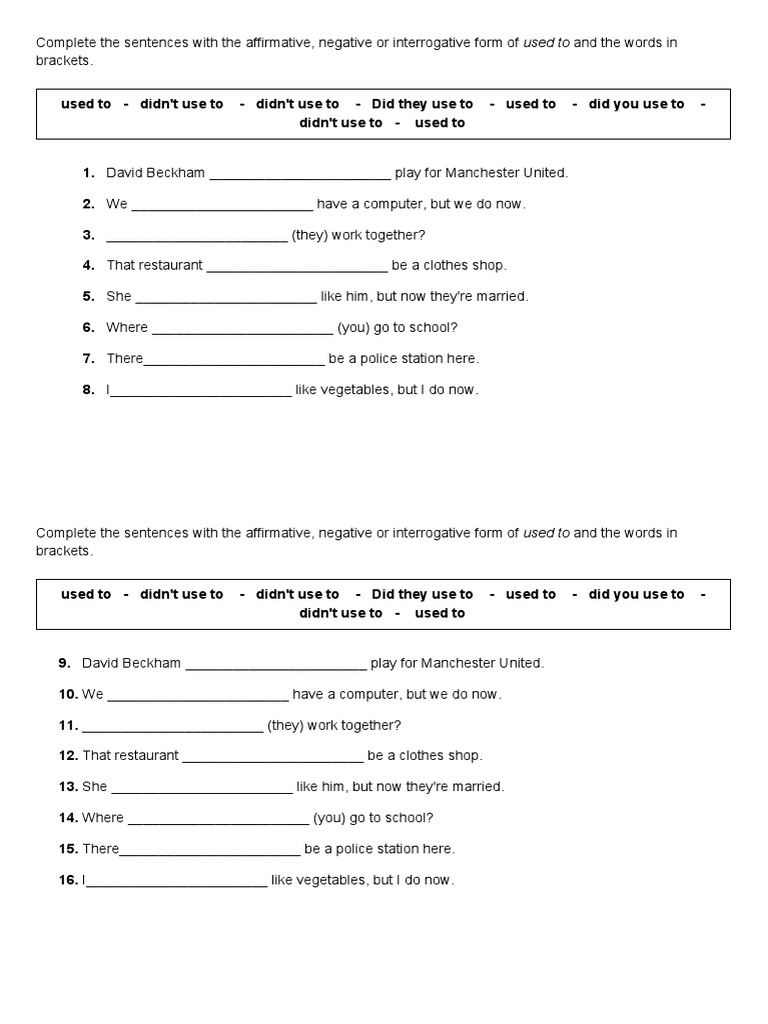 Complete The Sentences With The Affirmative, Negative or Interrogative ...