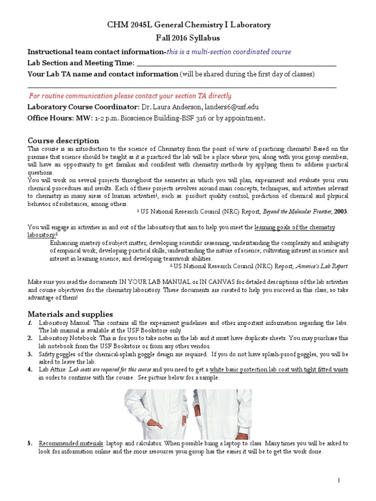 CHM 2045L-Syllabus-Fall 2016-Final PDF | PDF | Laboratories | Science