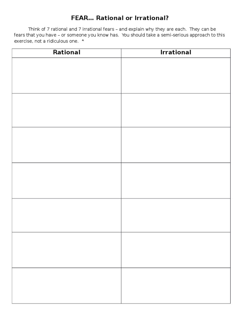 FEAR - Rational or Irrational - Fill in Chart | PDF