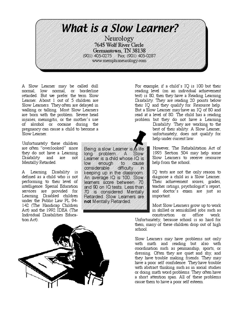 Handout Slow Learner | Learning Disability | Intellectual Disability