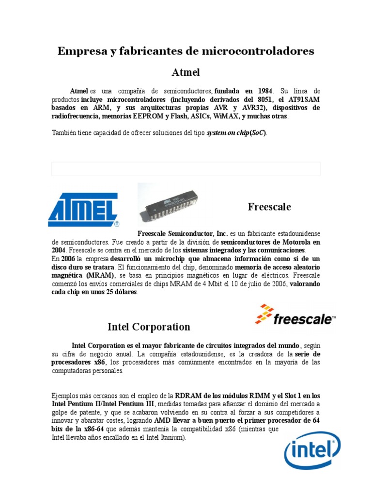 Empresa y Fabricantes de Microcontroladores | PDF | Intel ...