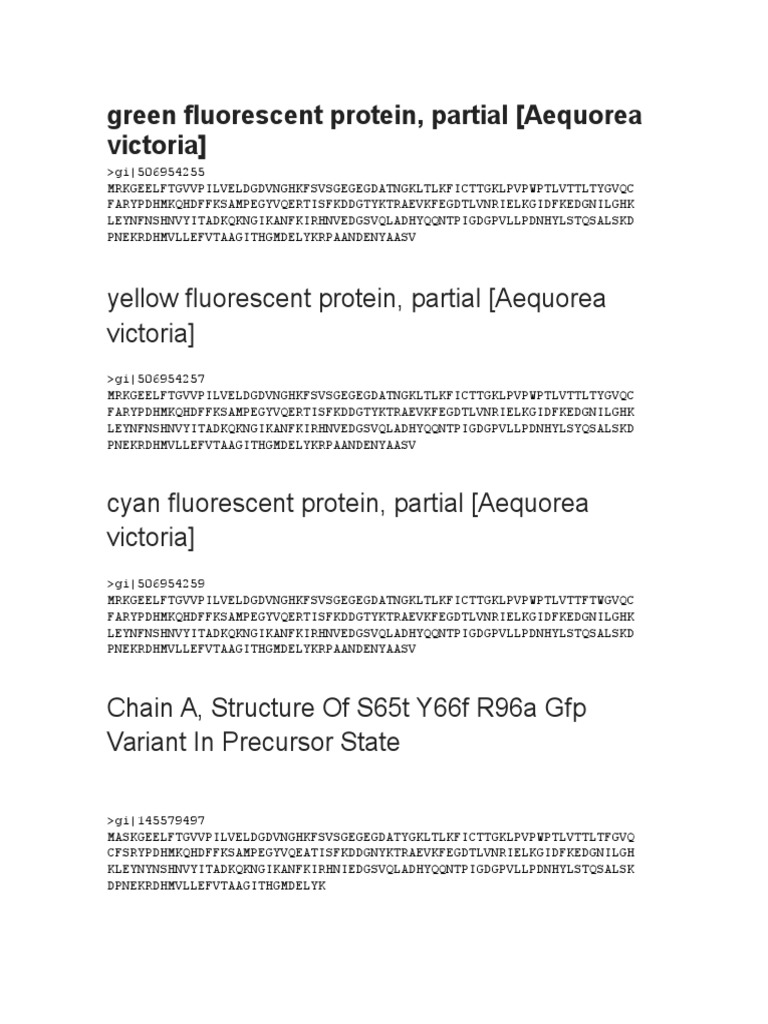 Yellow Fluorescent Protein, Partial (Aequorea Victoria) | PDF | Wellness