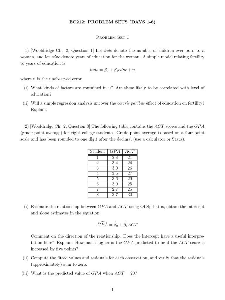 Problem Sets (Days 1-6) | Download Free PDF | Ordinary Least Squares | Errors And Residuals