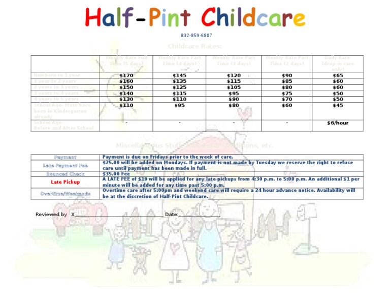Half-Pint Childcare Rate Sheet | PDF