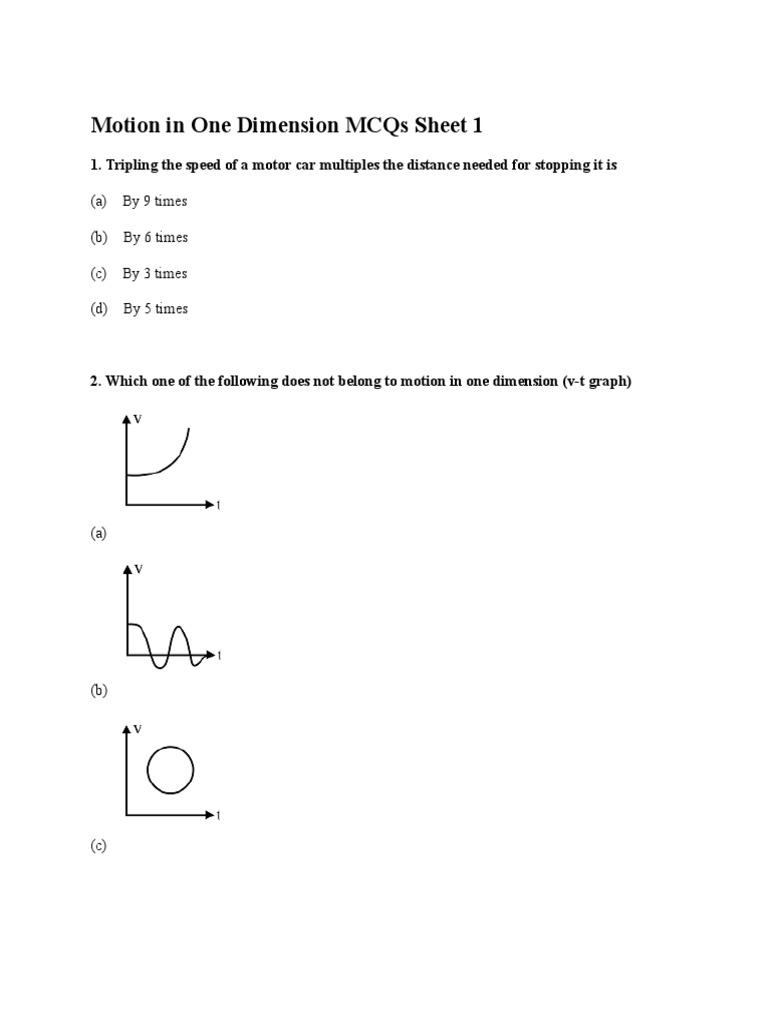 Motion in One Dimension MCQs Sheet 2 | PDF | Acceleration | Velocity