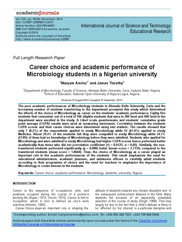 Career Choice | PDF | P Value | University And College Admission