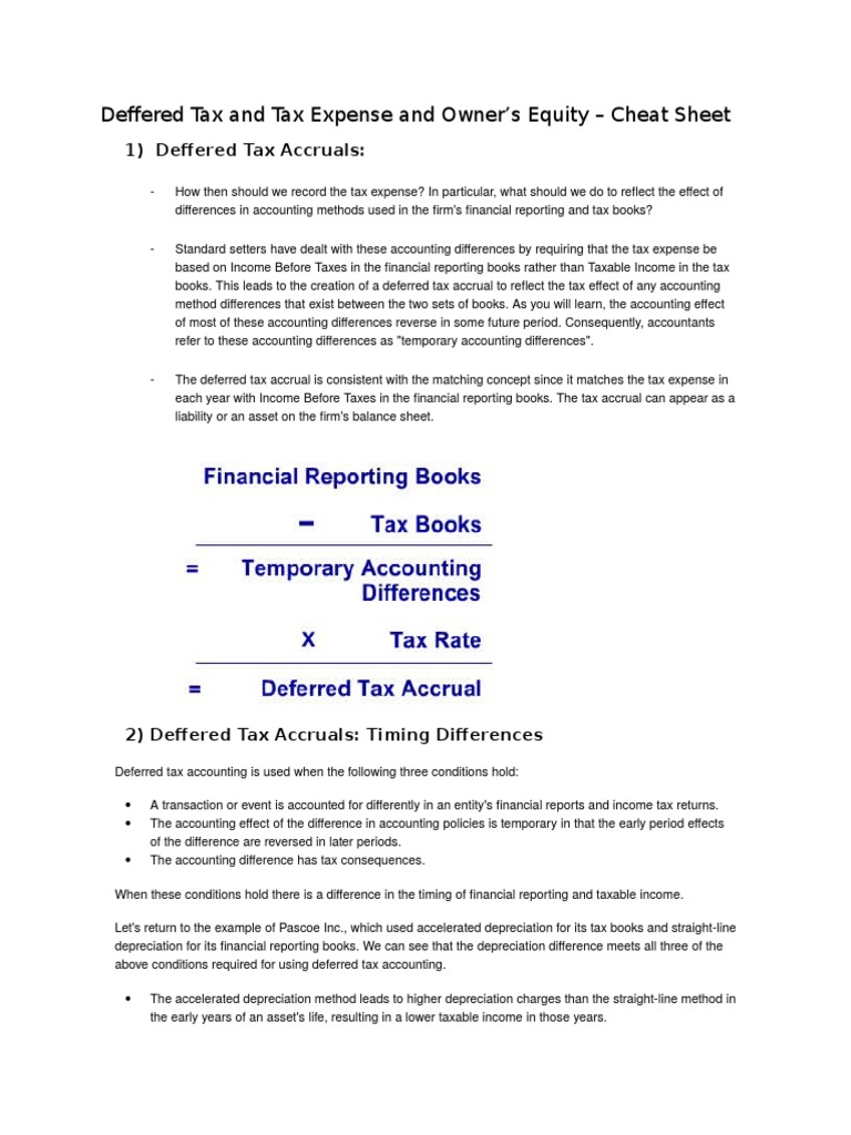Deffered Tax and Tax Expense and Owner - Cheat Sheet | PDF | Preferred ...