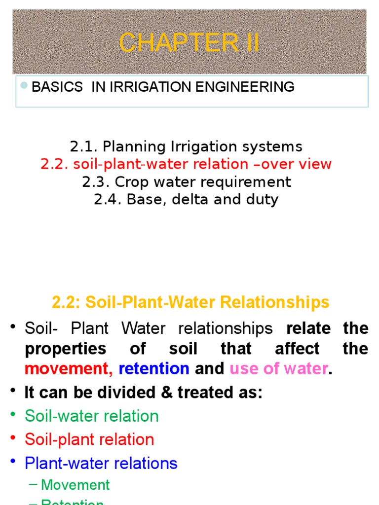 Basics in Irrigation Engineering: 2.1. Planning Irrigation Systems 2.3 ...