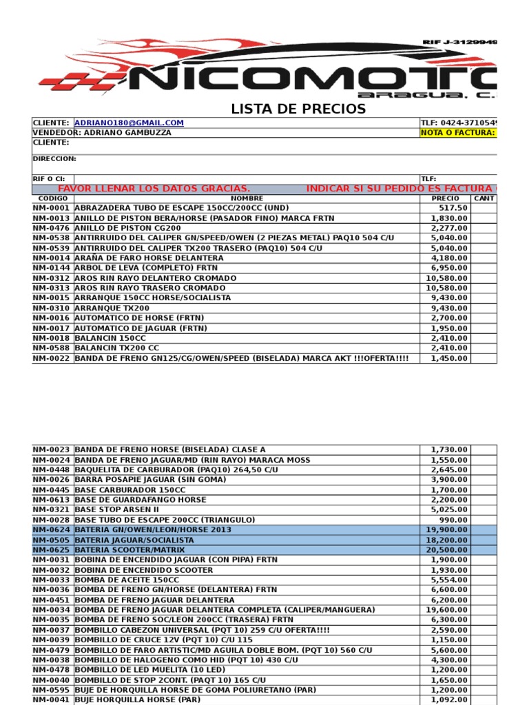 Lista Nico Moto Septiemre Adriano Gambuzza | PDF | Hogar, jardinería y bricolaje | Tecnología