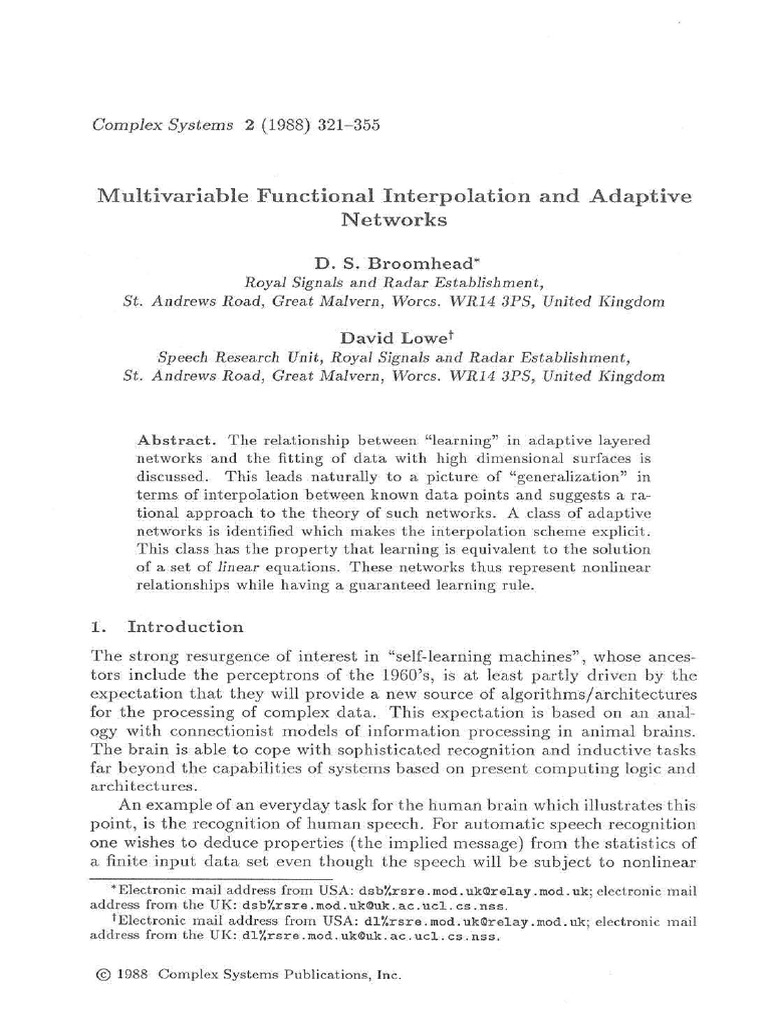 Multivariable Functional Interpolation and Adaptive Networks | PDF ...