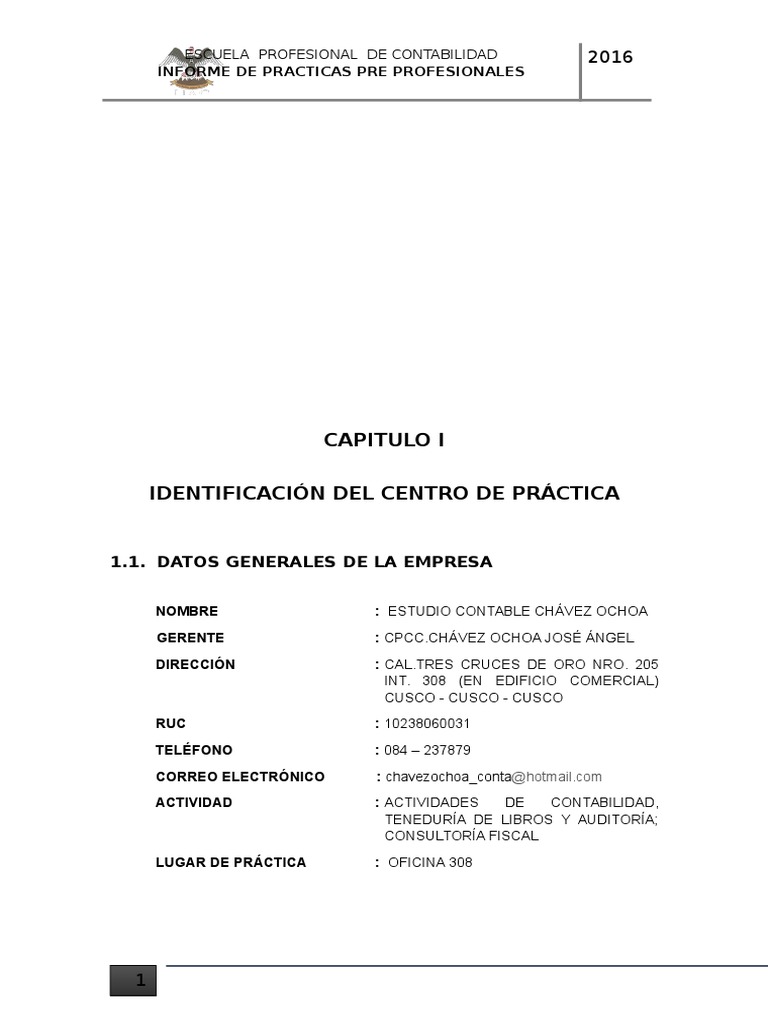 Informe Practicas Pre Profesionales Lisbeth | PDF | Contador | Contabilidad
