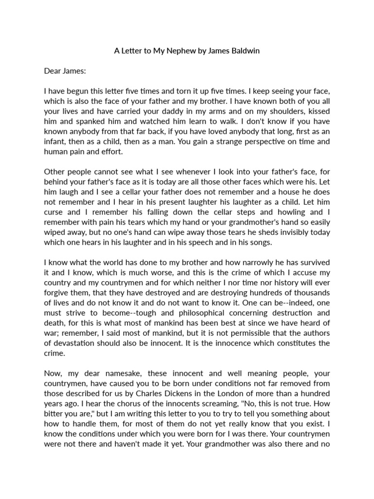 A Letter To My Nephew - James Baldwin | PDF