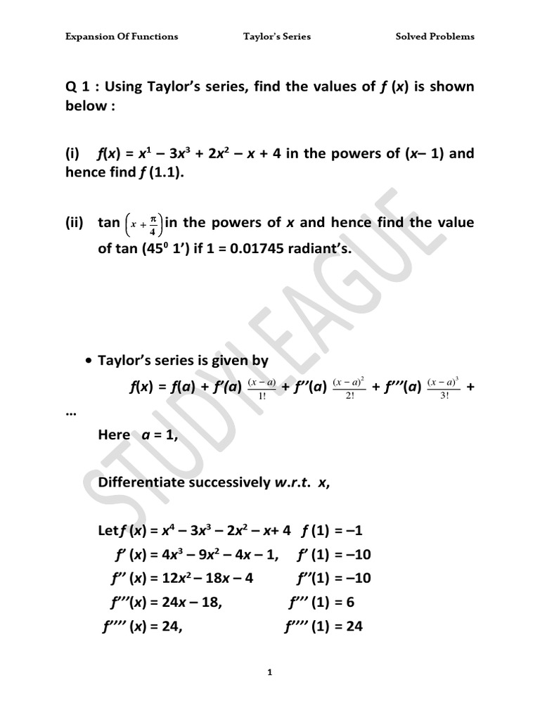 Solved Problems On Taylor Series | PDF | Derivative | Complex Analysis