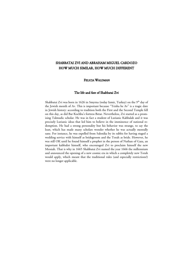 12.shabbatai Zvi and Abraham Miguel Cardozo - How Much Similar, How ...