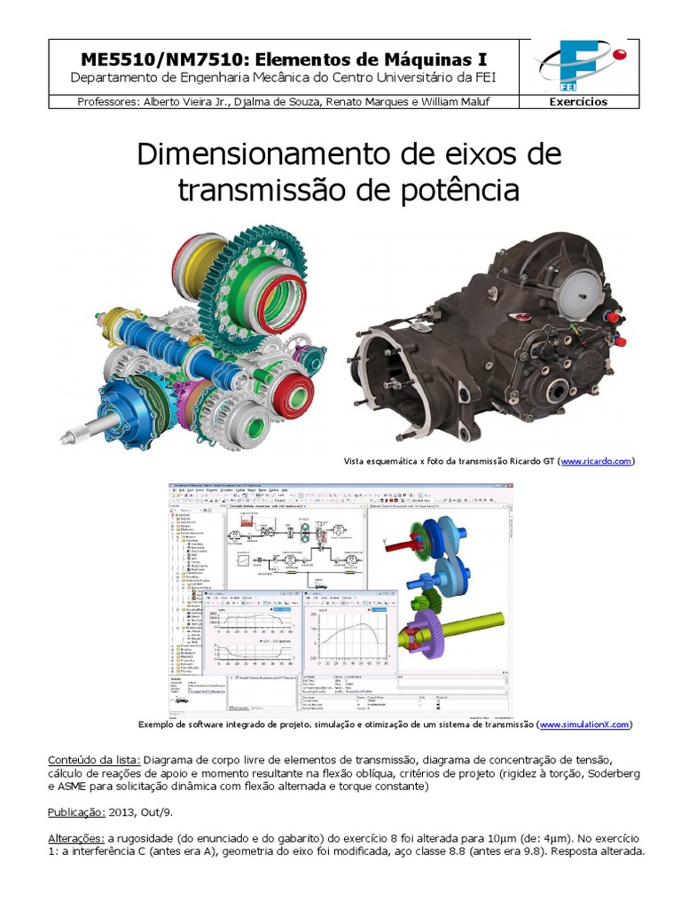 4 - Exercícios de Dimensionamento de Eixos | PDF | Torque | Estresse (Mecânica)