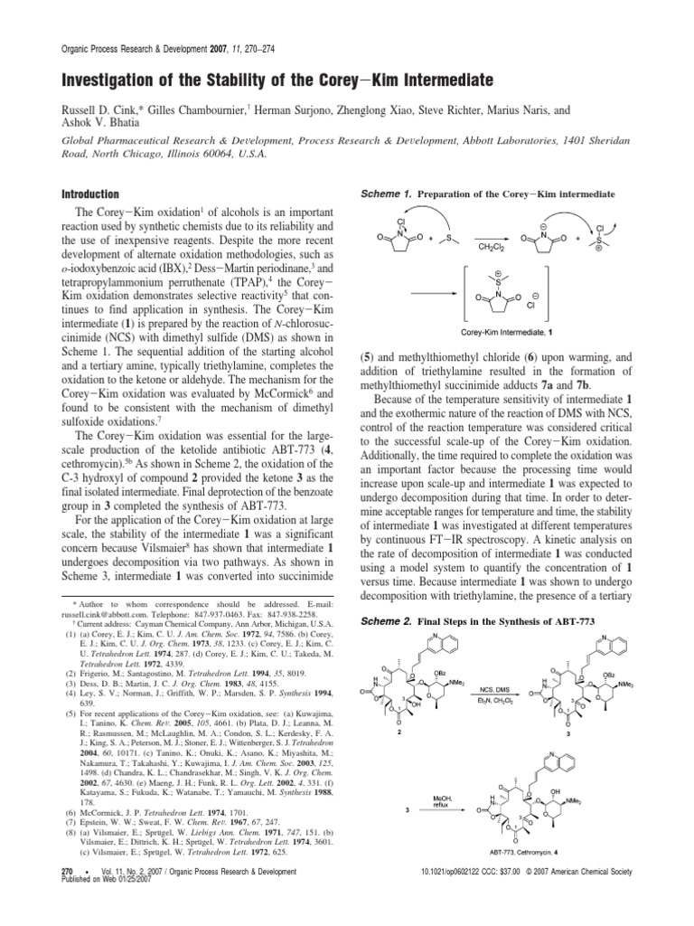 Investigation of The Stability of The Corey-Kim Intermediate | PDF ...