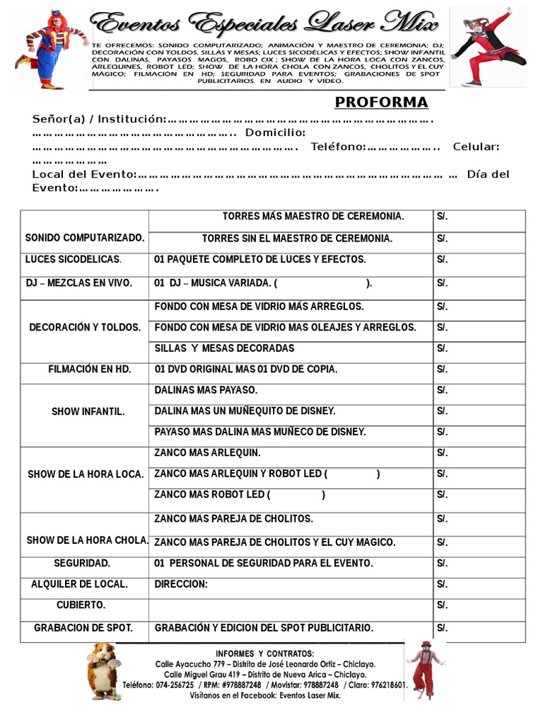 Proforma Especiales Eventos | PDF