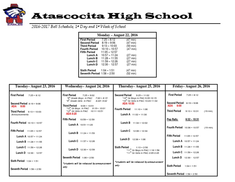 AHS Bell Schedule 2016-17 1st Week | PDF