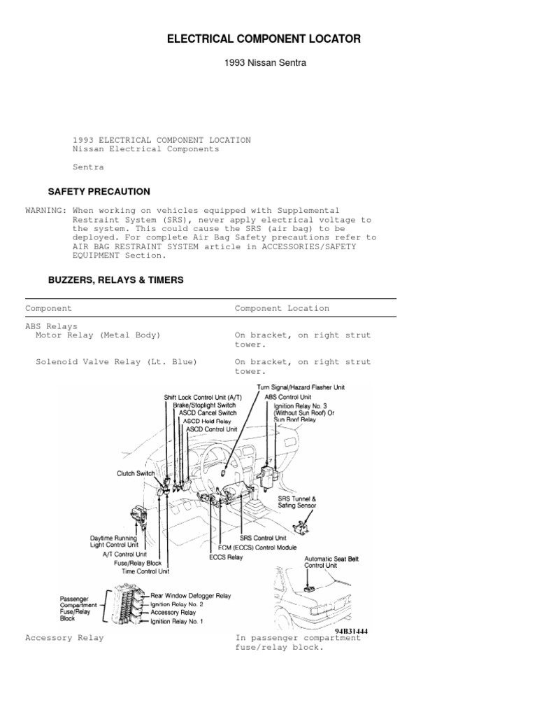 Electrical Component Locator - Nissan Sentra 1993 | PDF | Throttle | Relay