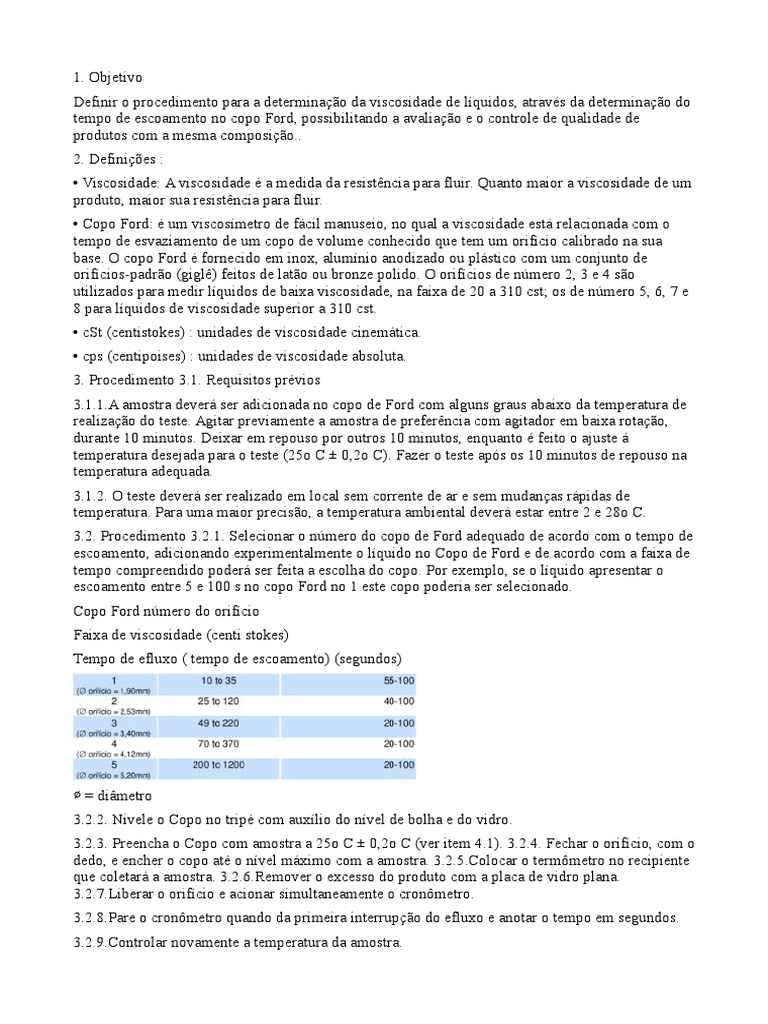 VISCOSIDADE COPO FORD 4.odt | PDF | Viscosidade | Temperatura