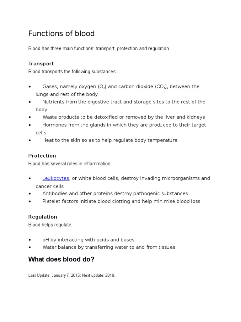 Functions of Blood | PDF | Blood | Human Body