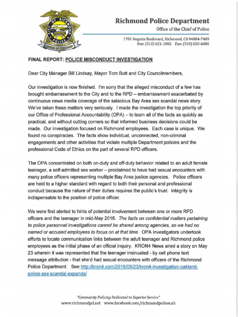 Richmond Police Misconduct Investigation Final Report | PDF ...