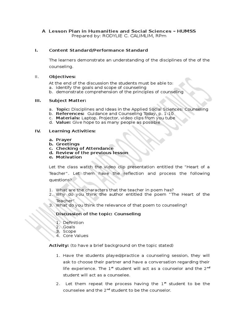 A Detailed Lesson Plan in Humanities and Social Sciences | PDF ...