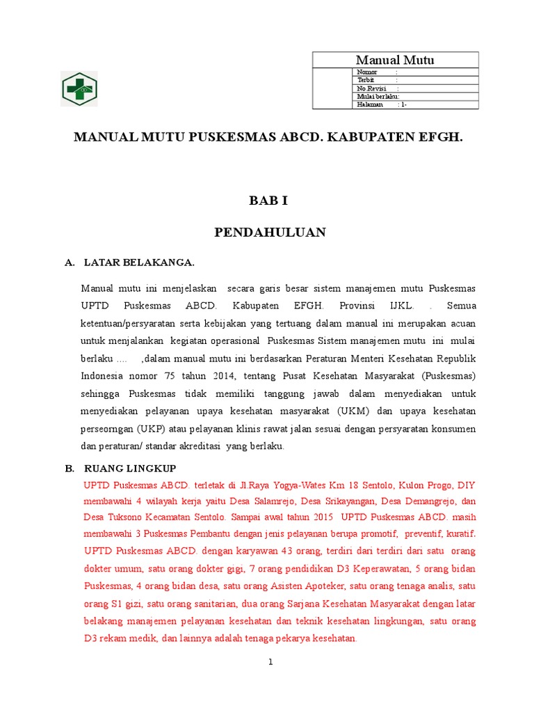Contoh Pedoman Mutu | PDF