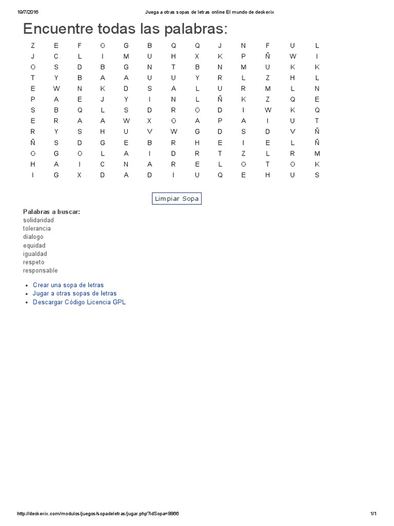 Juega A Otras Sopas de Letras Online El Mundo de Deckerix PDF | PDF ...