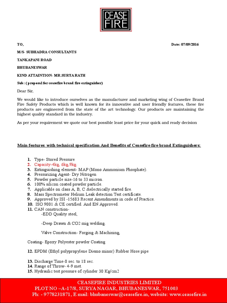 Ceasefire fire extinguisher proposal | PDF | Industries | Chemistry