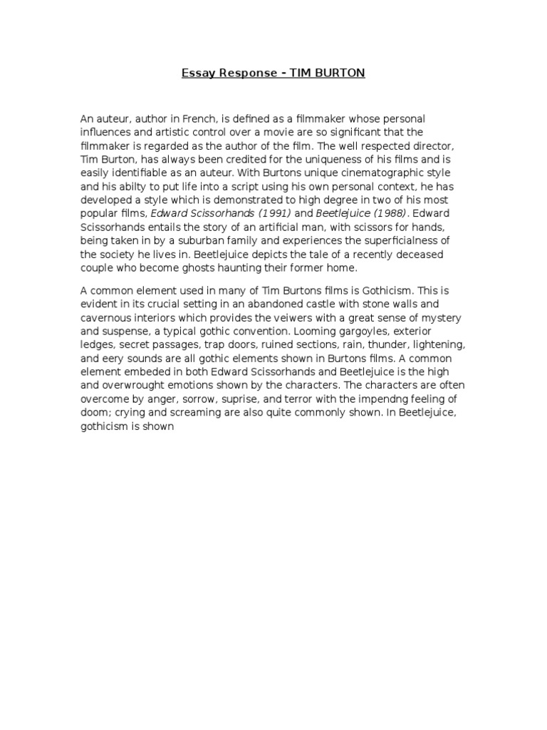 Essay Response - TIM BURTON | PDF