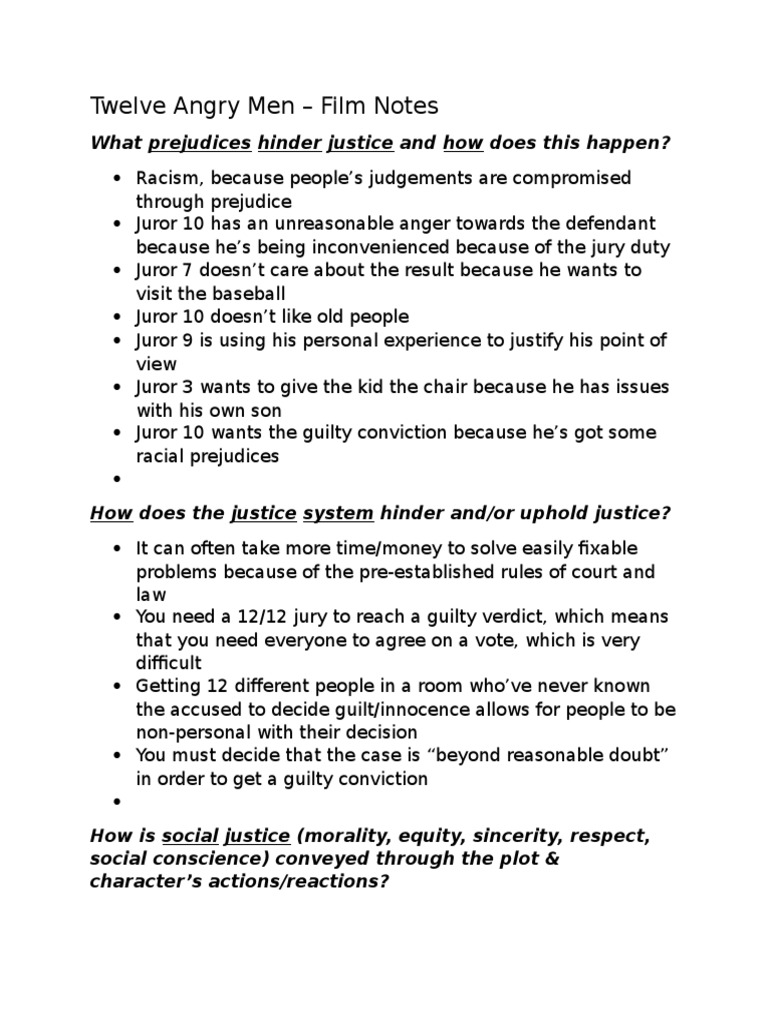 Twelve Angry Men-Film Notes | PDF