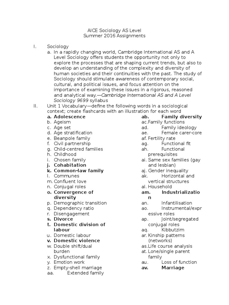 AICE Sociology AS Level Study Guide | PDF | Matriarchy | Sociology