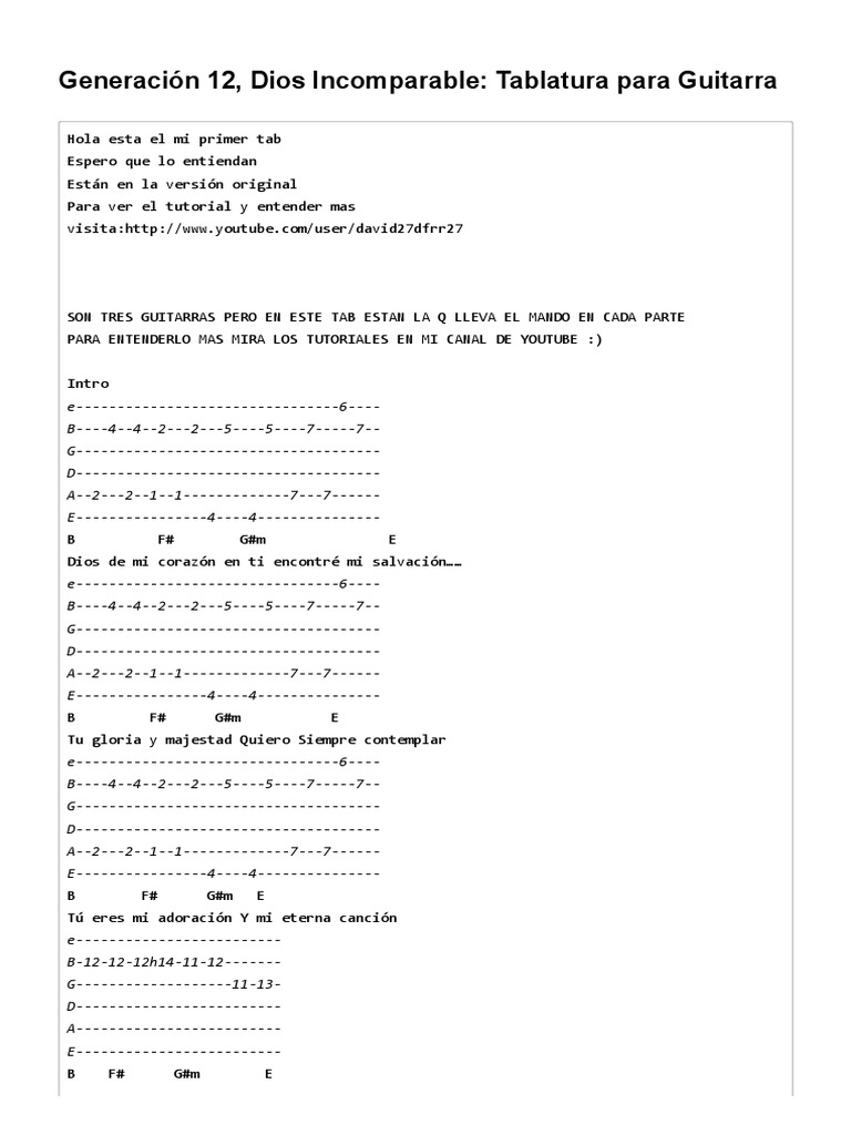 Tablatura Guitarra: Dios Incomparable | PDF