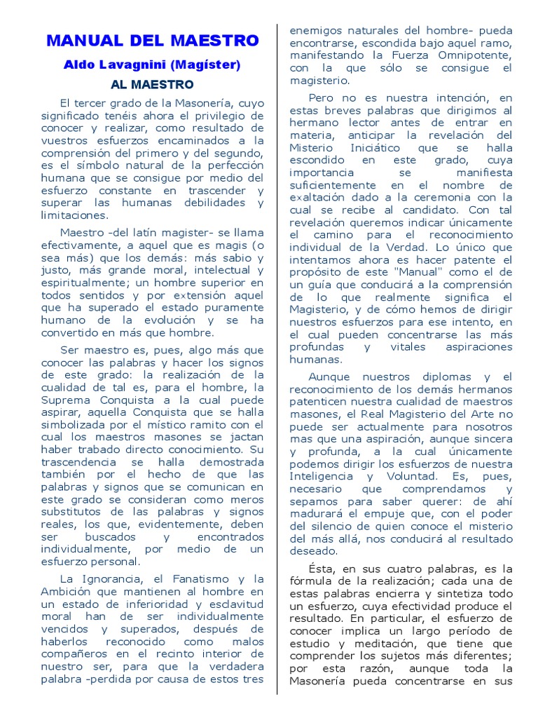 ALDO LAVAGNINI - Magíster (Manual Del Maestro) | Descargar gratis PDF | Masonería | Verdad