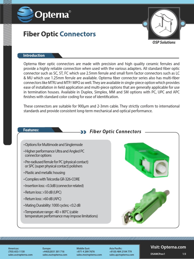 Fiber Optic Connectors PDF | PDF | Optical Fiber | Electrical Connector
