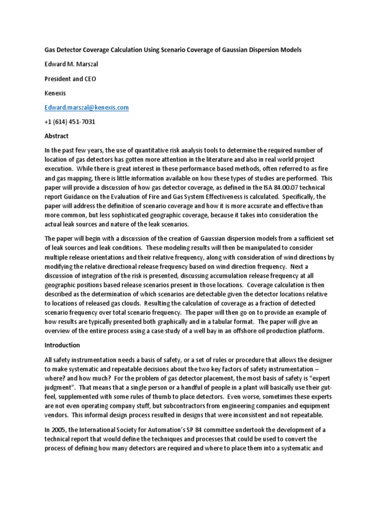 Gas Detector Coverage Using Gaussian Dispersion Modeling PDF | PDF | Wound | Risk
