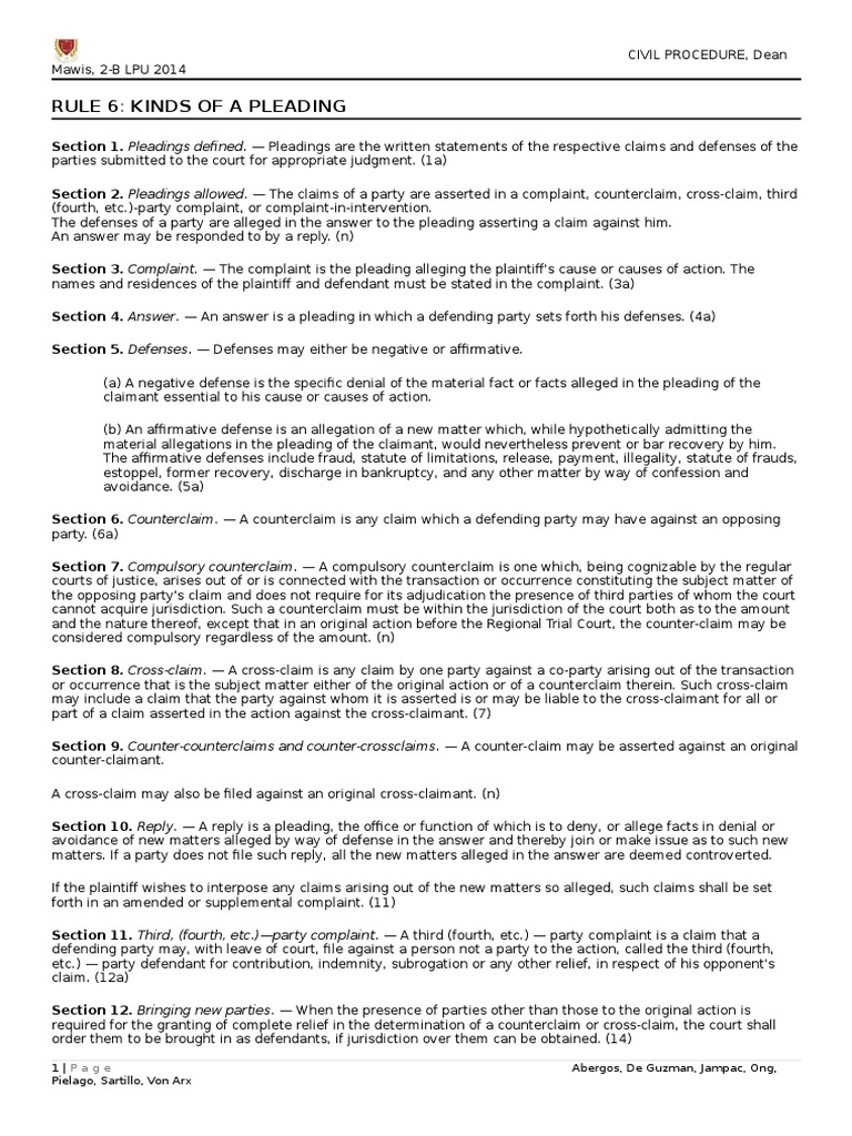 Rule 6 Compiled | PDF | Pleading | Lawsuit