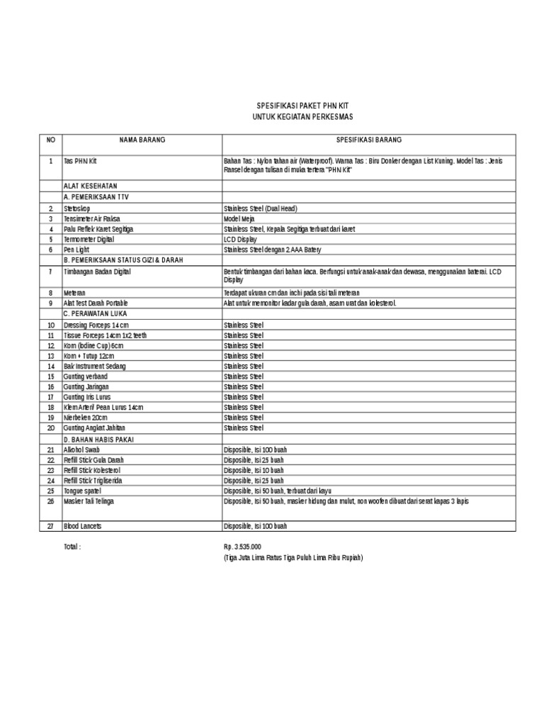 Spesifikasi PHN Kit - Fix | PDF