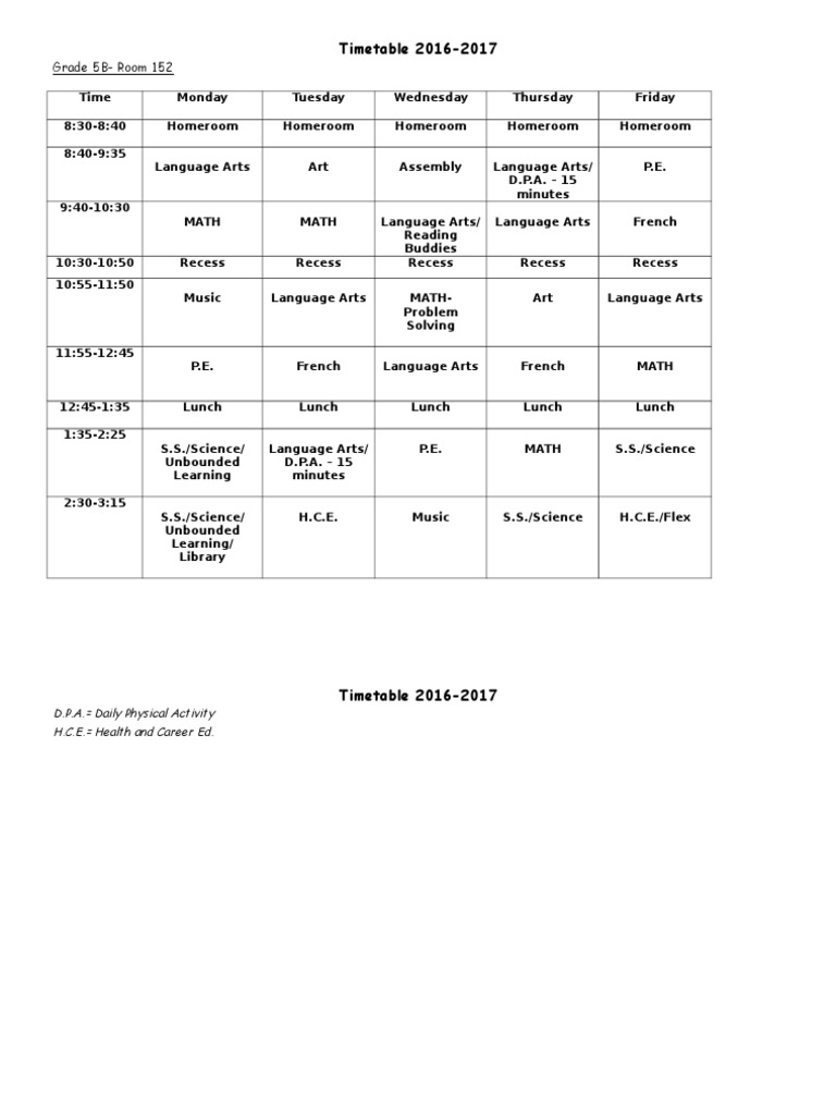 5b Timetable 2016-2017 | PDF