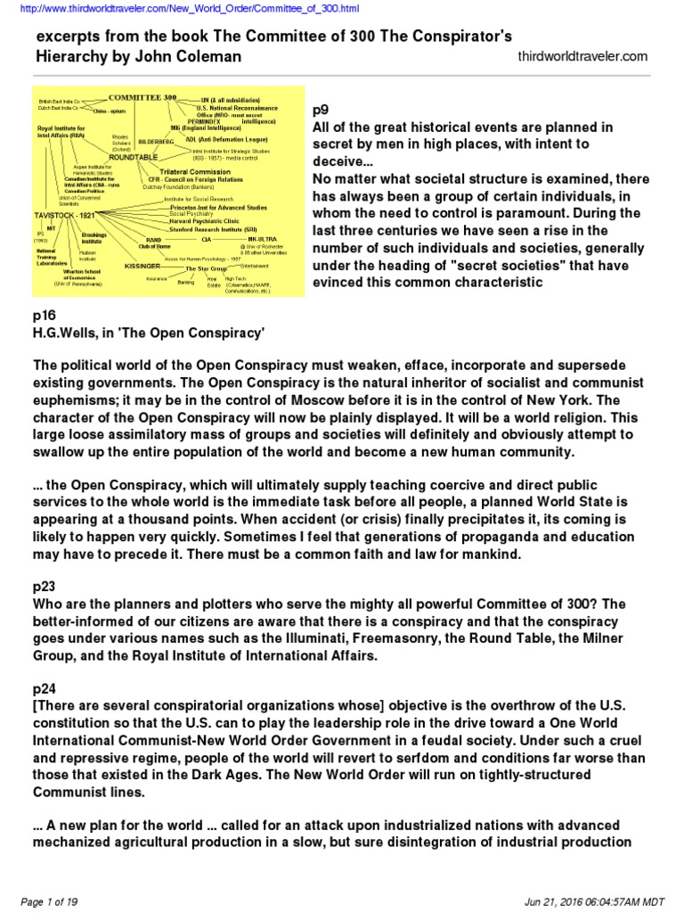 Committee of 300 The Conspirator's Hierarchy by John Coleman - SUMMARY ...