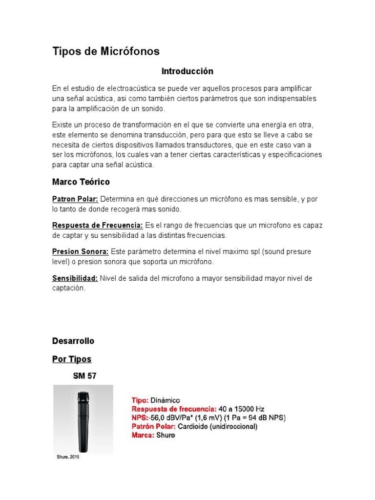 Tipos y Características de Micrófonos | PDF | Micrófono | Ingeniería de ...
