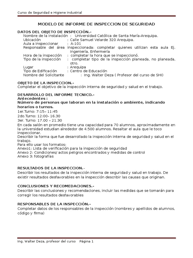 Modelo de Informe de Inspeccion | PDF